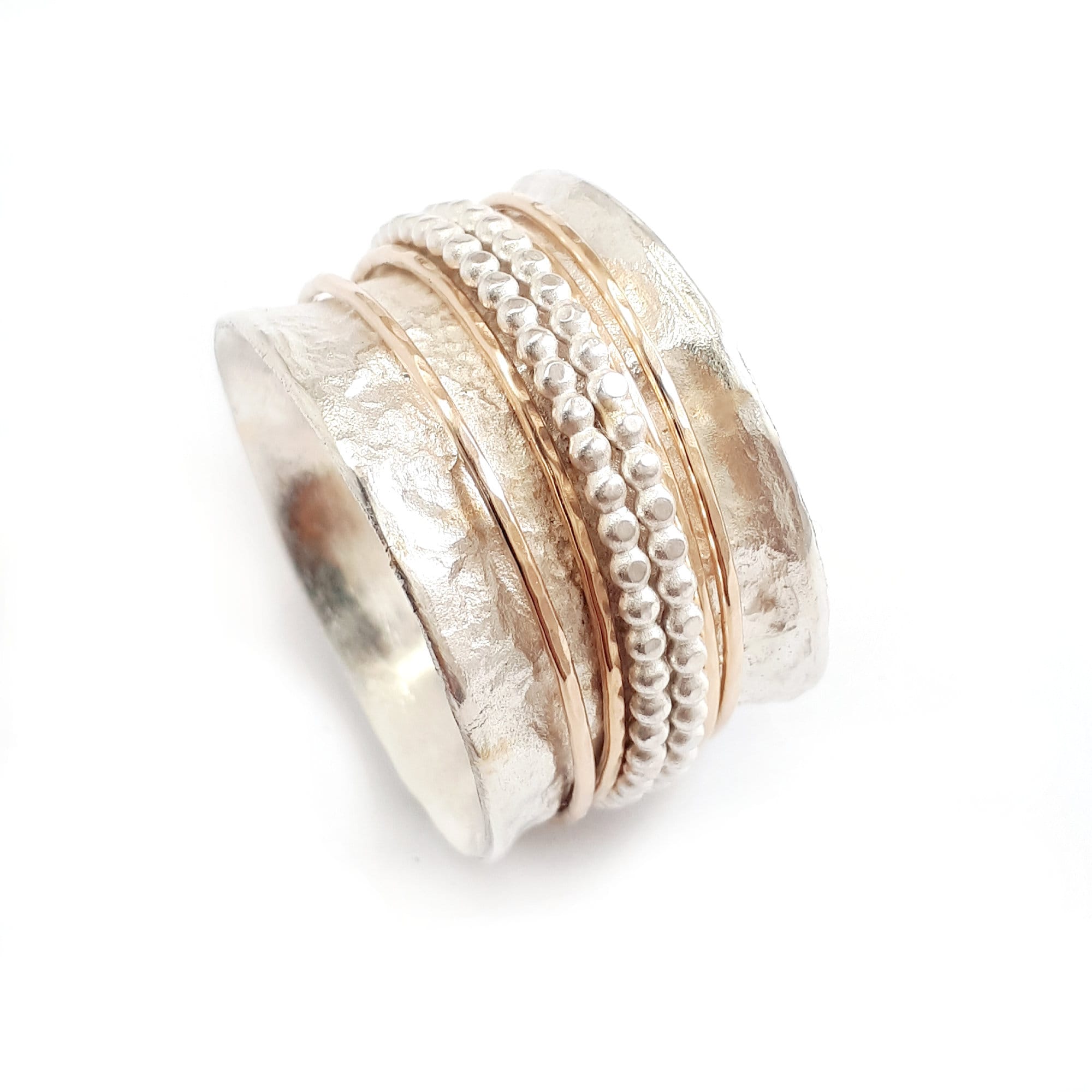 Wide wedding ring wide rotating ring with four yellow gold | Etsy