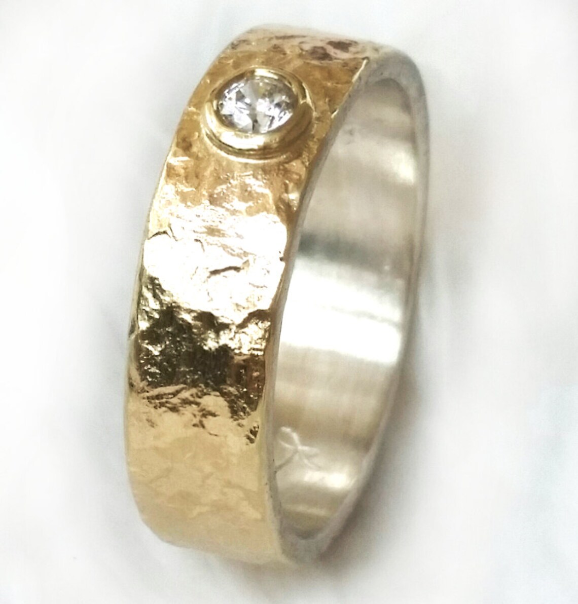 Women's Engagement Ring Modest CZ in Raised Gold Bezel - Etsy Israel