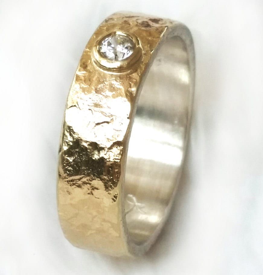 Women's Engagement Ring Modest CZ in Raised Gold Bezel - Etsy Israel