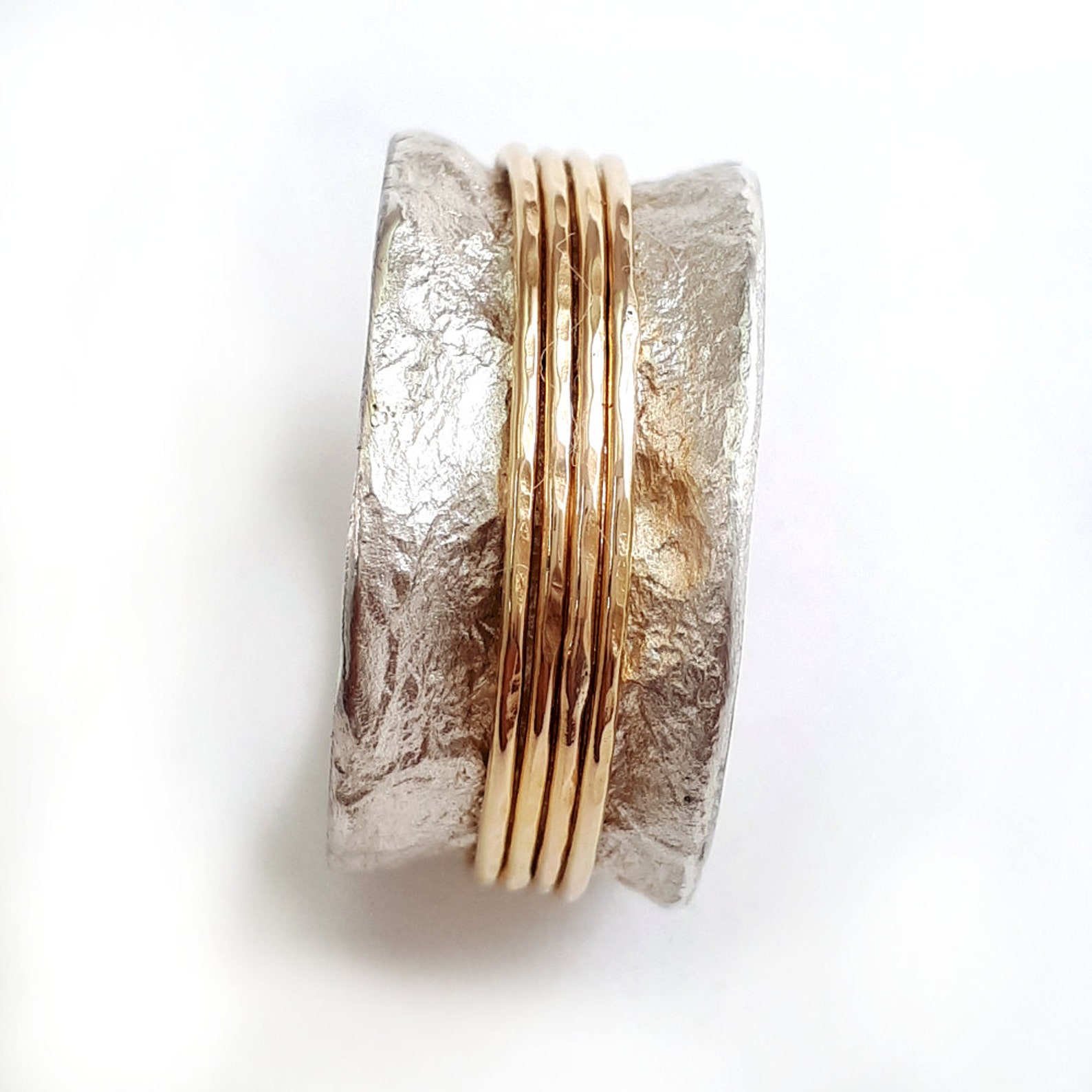 Textured Spinning Wedding Ring Semi Wide Rotating Ring With - Etsy