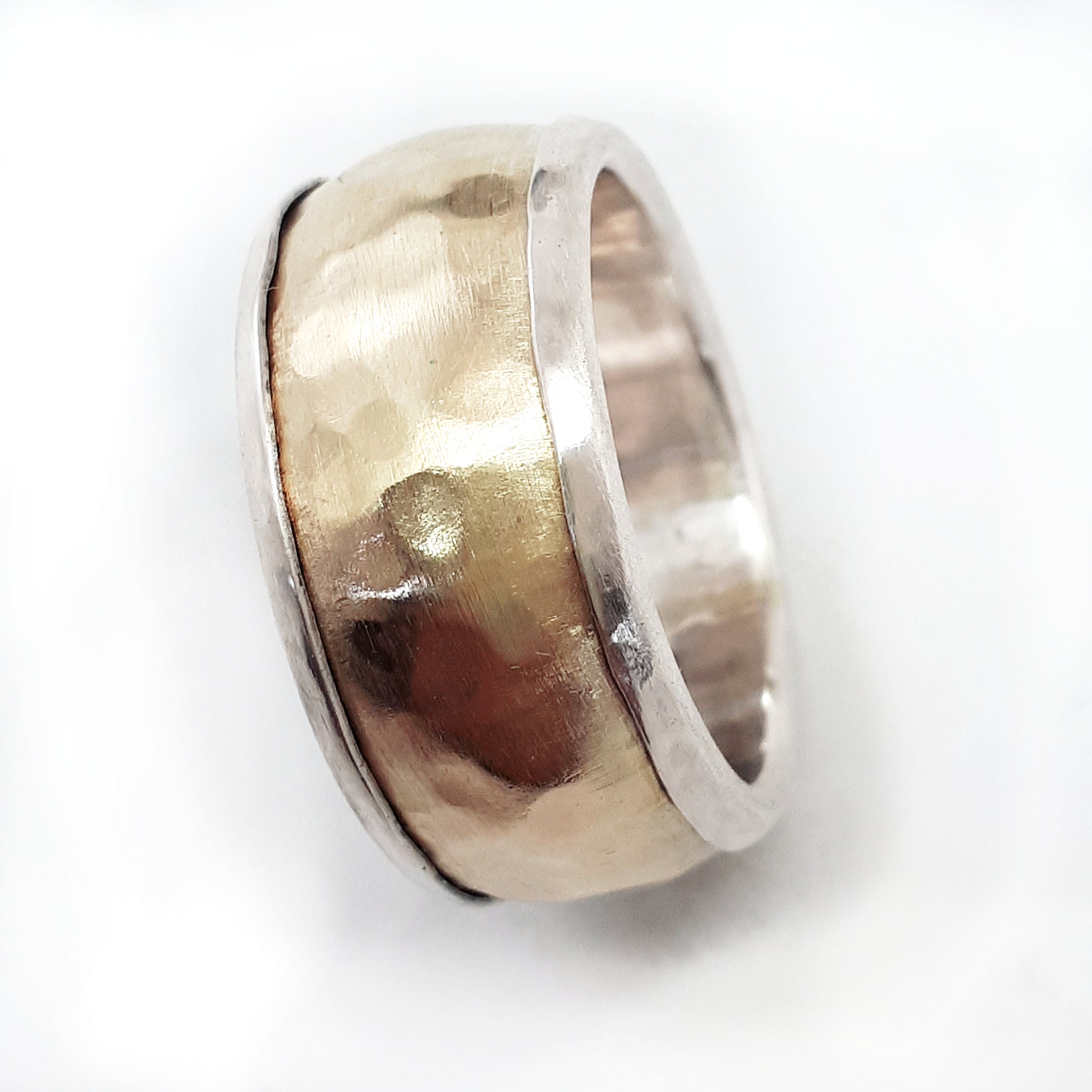 Zilveren en gouden trouwring organische trouwring brede | Etsy