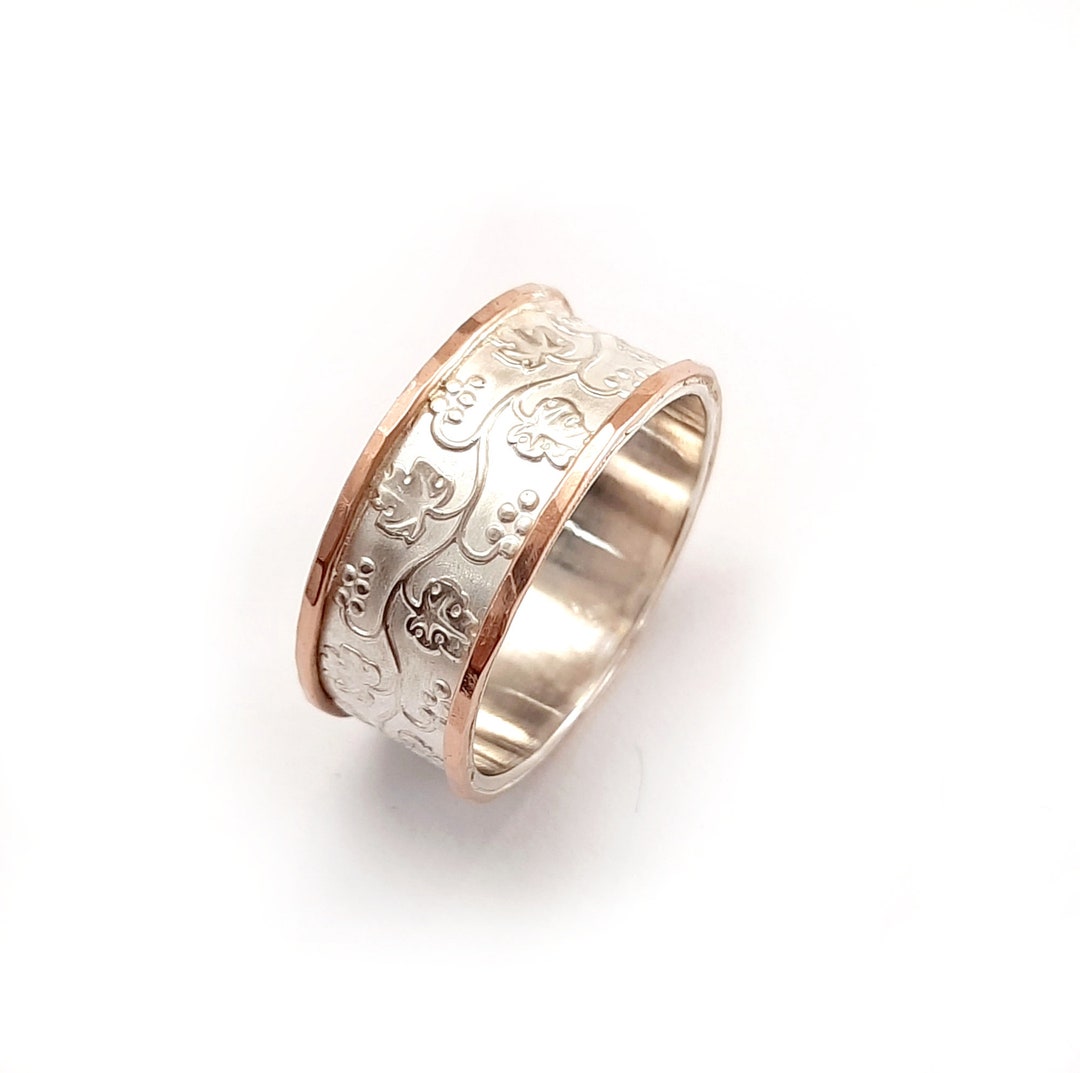 Delicate Grapevine Wedding Ring, Vine Leaves and Grapes Pattern, Silver ...