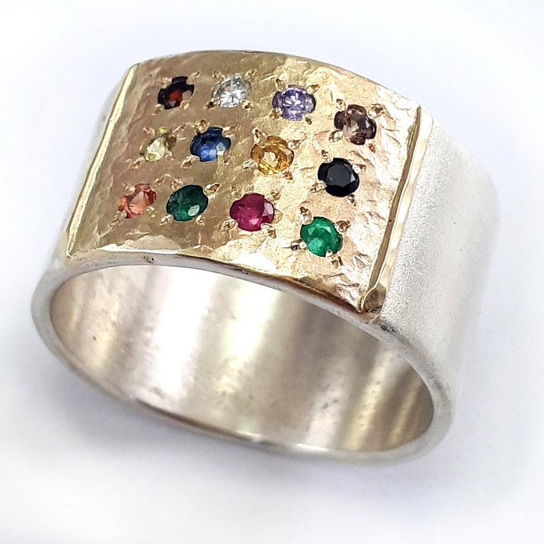 Hoshen- Priestly Breastplate- Design Ring, Wide Silver Ring With Twelve ...