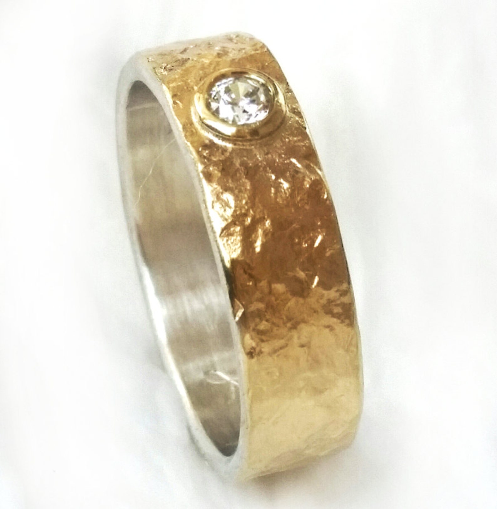 Women's Engagement Ring Modest CZ in Raised Gold Bezel - Etsy Israel