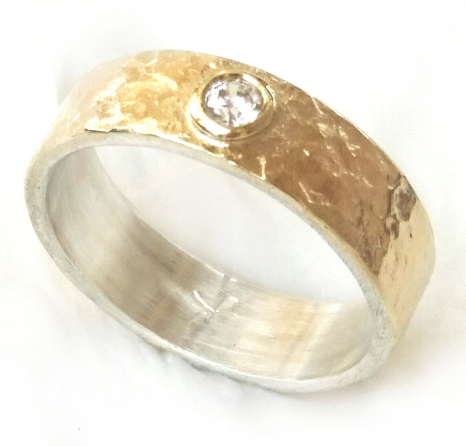 Women's engagement ring modest CZ in raised gold bezel | Etsy