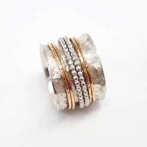 Wide Wedding Ring, Wide Rotating Ring With Four Yellow Gold Spinner ...