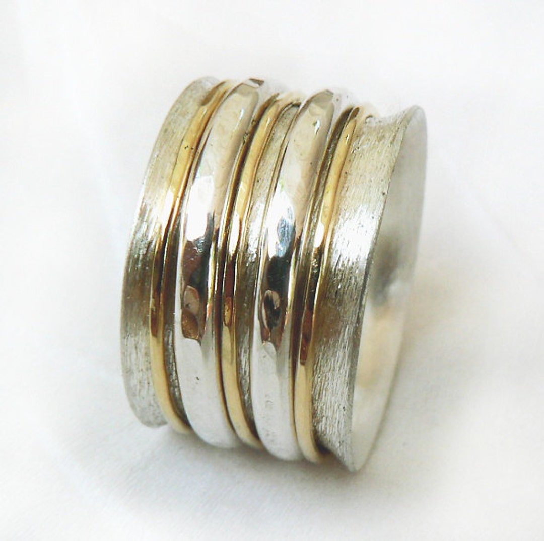 Distinctive Wide Spinner Ring, Worry Ring, Sterling Silver With Three ...