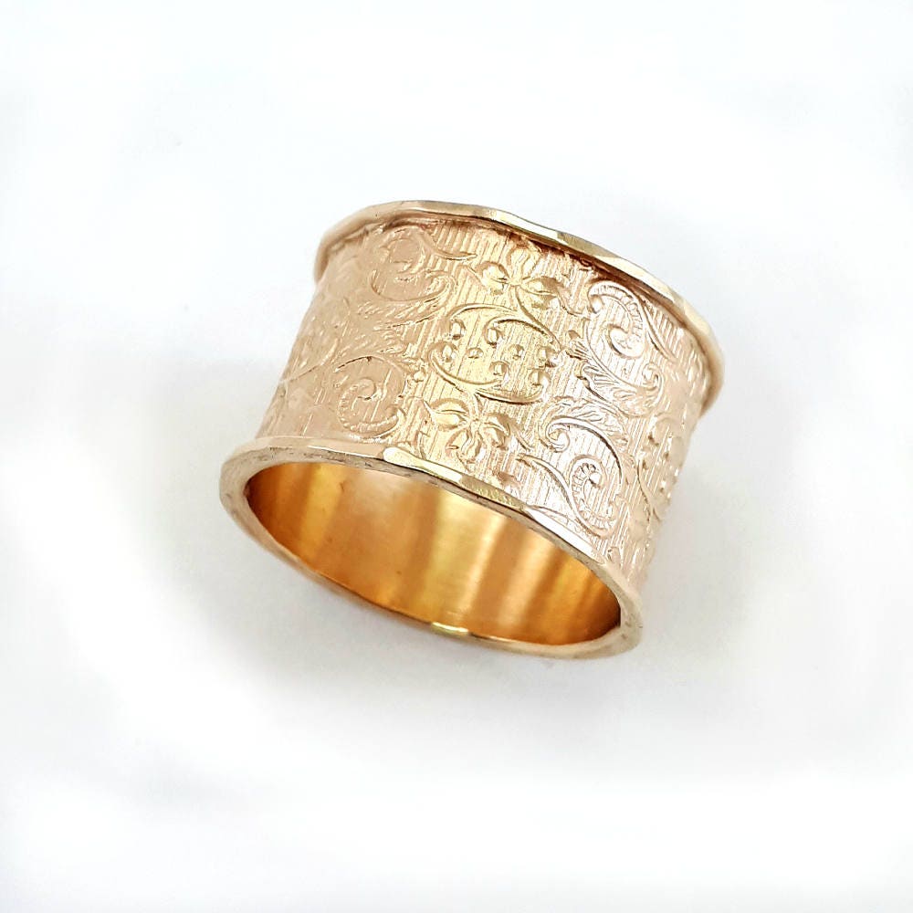 Gold ring wide solid gold wedding ring gold wedding band | Etsy