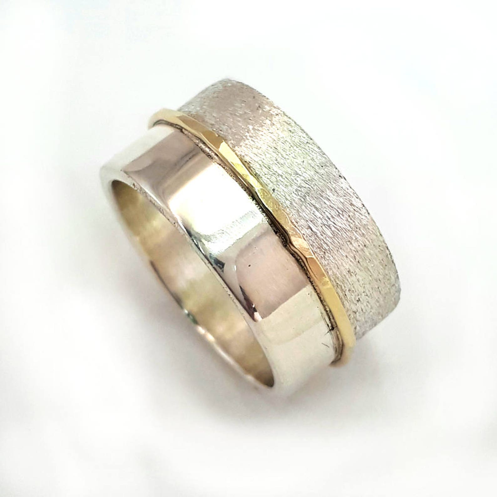 Two-texture women's wedding band shiny and textured | Etsy