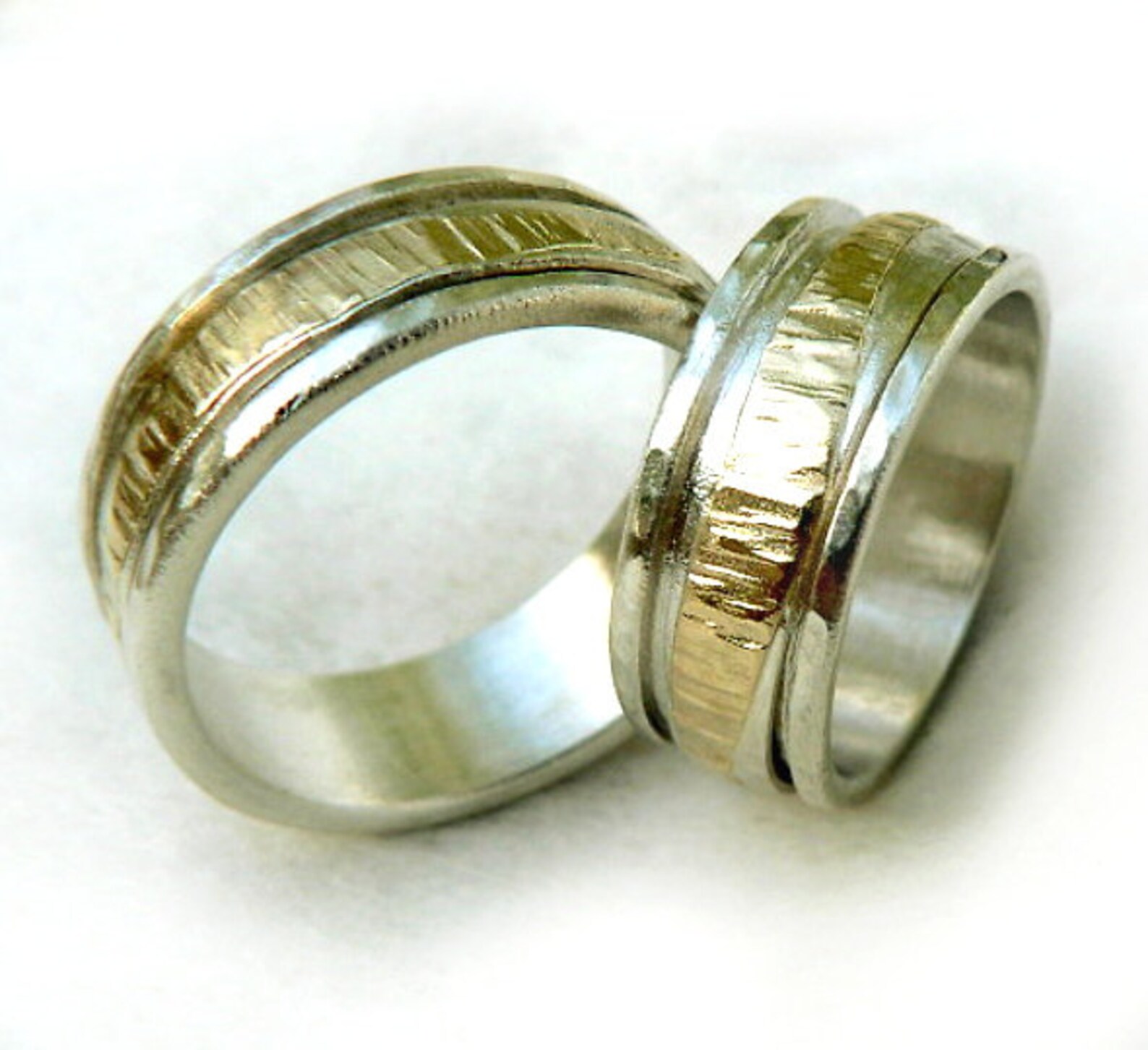 Silver Gold Spinner Ring Set, Asymmetrical Hammered Spinner Band ...