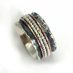 Oxidized Textured Spinning Wedding Ring, Wide Rotating Ring With Two ...