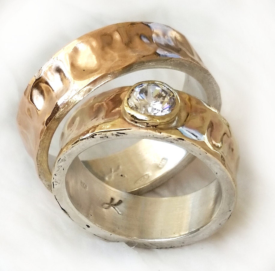 Spring promise rings similar but not matching bands two tone | Etsy