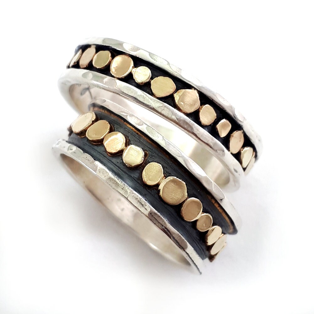 Gothic Wedding Ring Set, Tricolor Rings, Polka Dot Rings, Oxidized ...