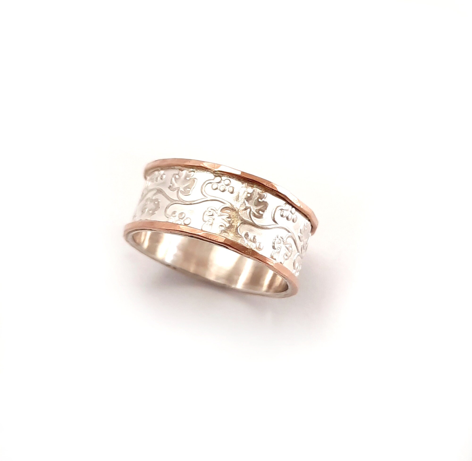Delicate Grapevine Wedding Ring, Vine Leaves and Grapes Pattern, Silver ...