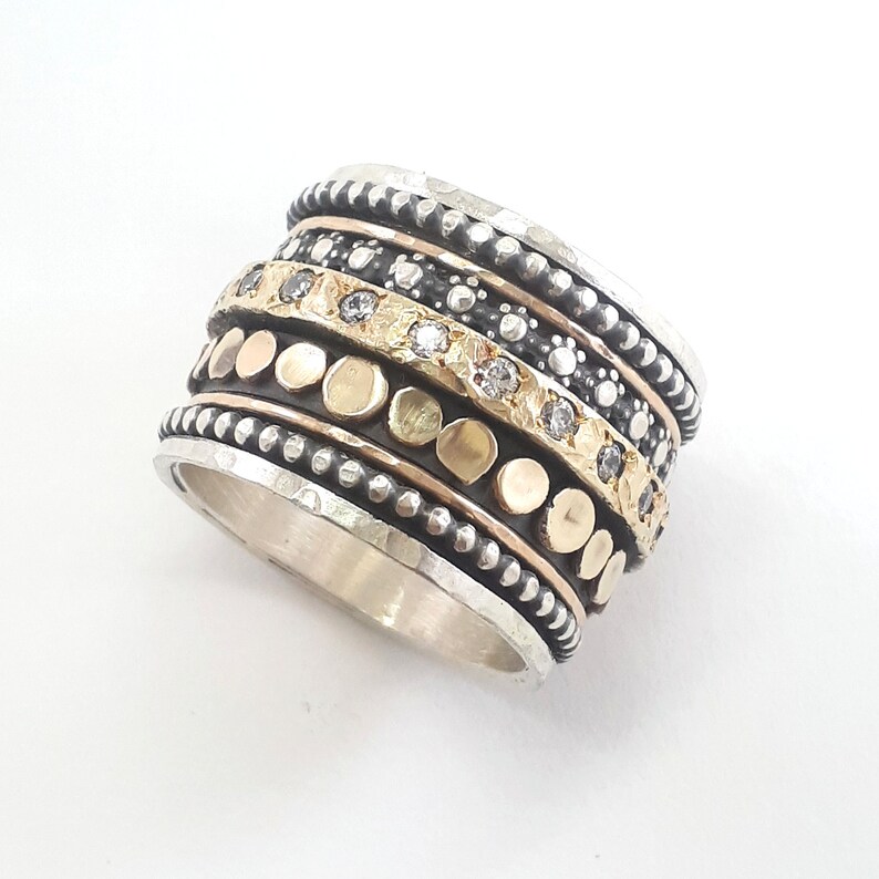 Wide gold and silver spinner ring with eternity ring One Of a | Etsy