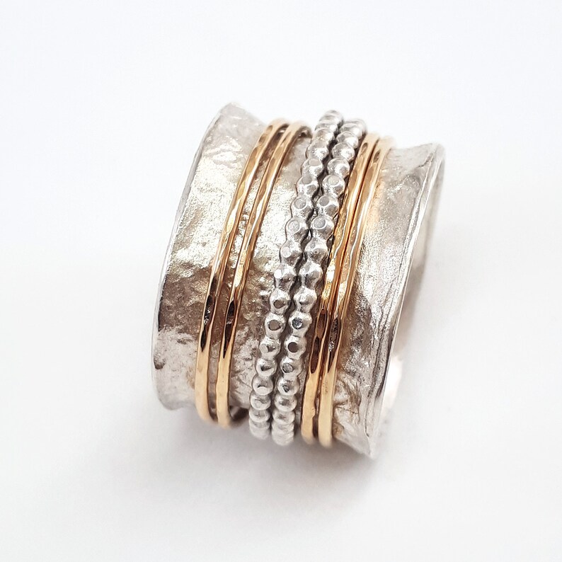 Wide wedding ring wide rotating ring with four yellow gold | Etsy