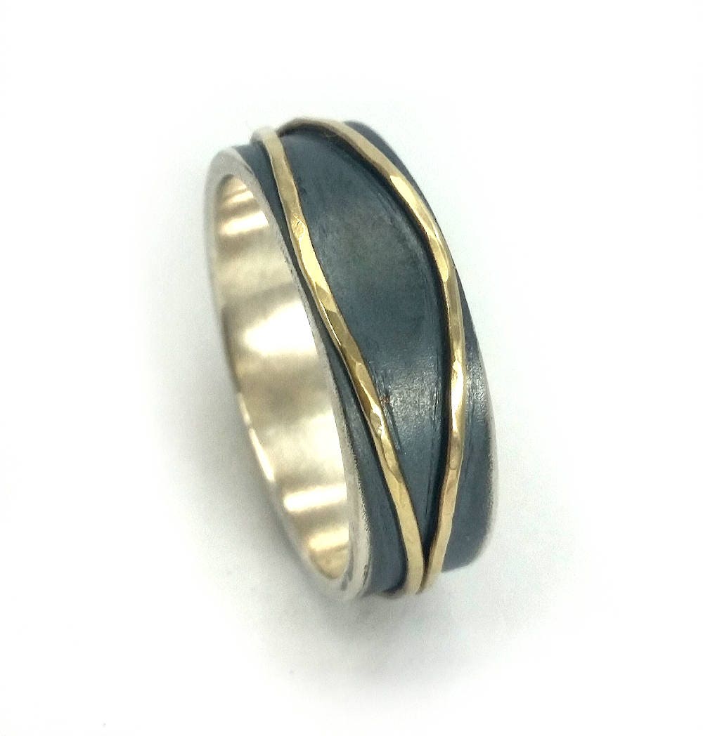 Men's wedding ring men's wedding band oxidized | Etsy