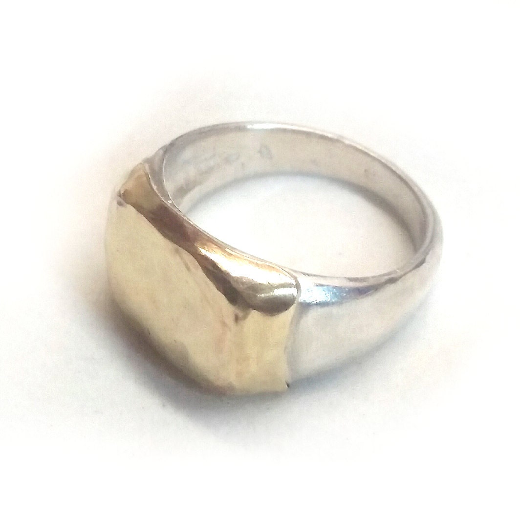 Chic Pinky Ring, Signet Ring, Sterling Silver and Red Gold, Attention ...