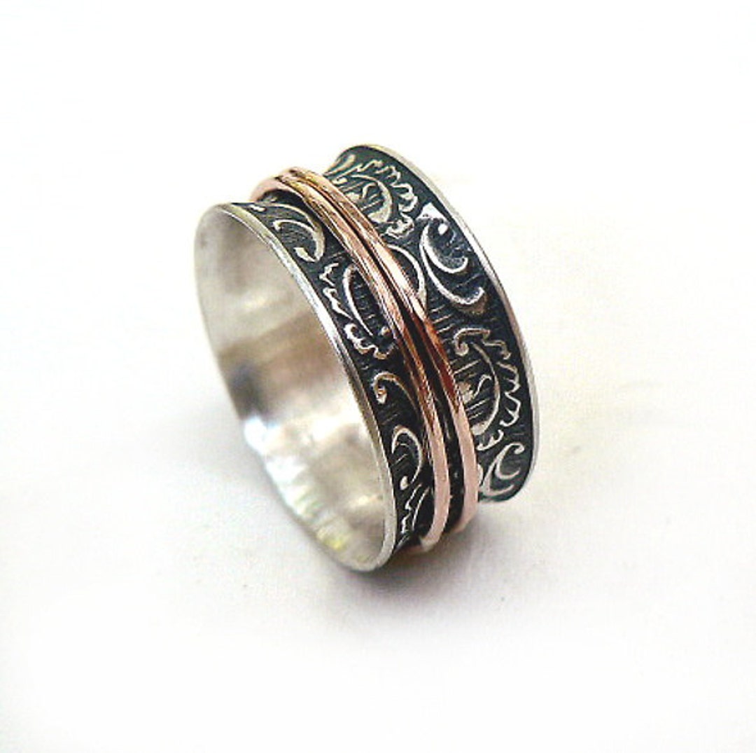 Lace Design Spinning Ring, Worry Ring, Alternative Wedding Ring, Two ...