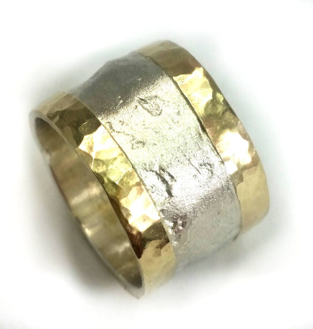 Unique Wide Wedding Band for Women Silver-gold Ring Wide & - Etsy Israel