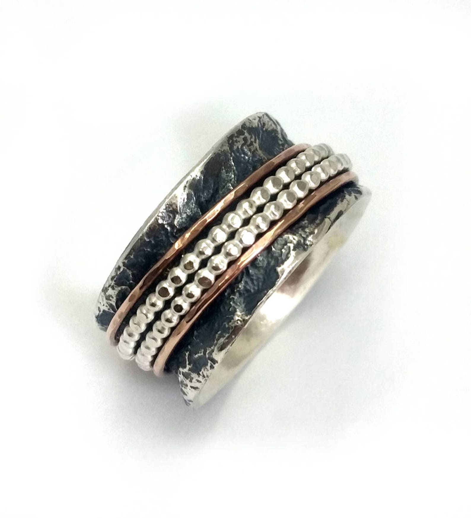 Oxidized Textured Spinning Wedding Ring Wide Rotating Ring | Etsy
