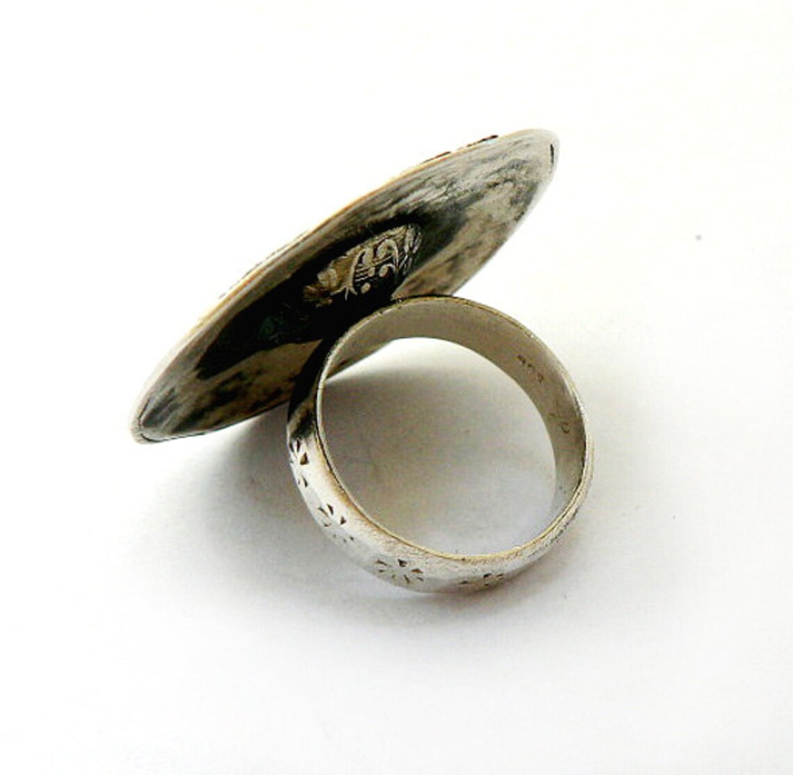 Big Silver Ring, Oxidized Sterling Silver, Circular Shape With Heart ...