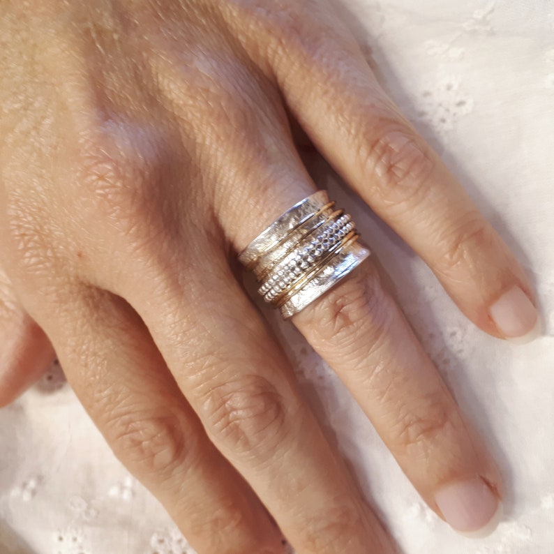 Wide wedding ring wide rotating ring with four yellow gold | Etsy