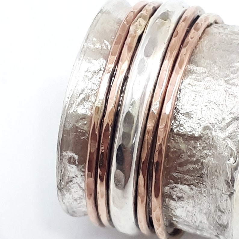 Wide and Chunky Spinner Ring, Hand-crafted Sterling Silver Ring, Four ...