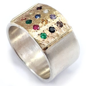 Hoshen- Priestly Breastplate- Design Ring, Wide Silver Ring With Twelve ...