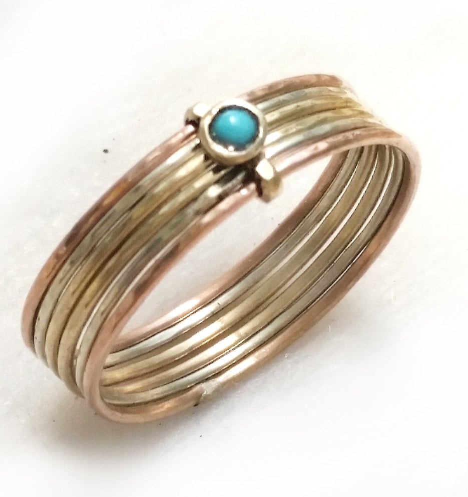 Delicate women's wedding ring three-tone gold hoops | Etsy