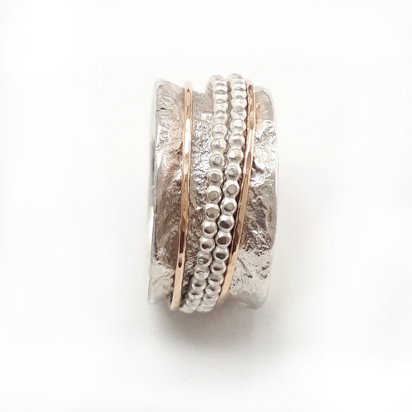 Textured Spinning Wedding Ring Wide Rotating Ring With Two - Etsy