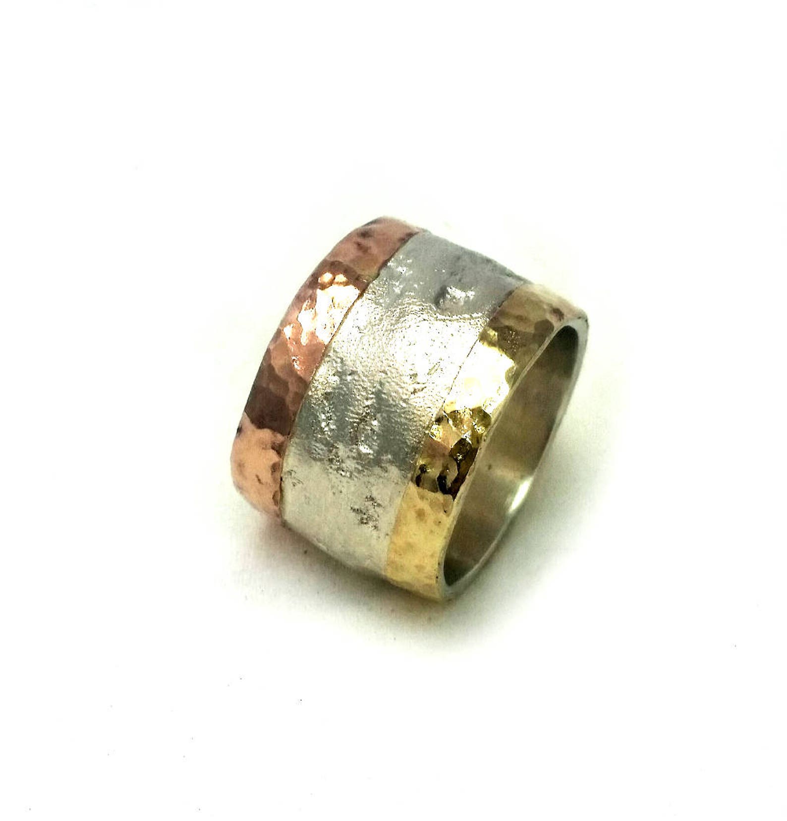 Unique Wide Wedding Band for Women Three-toned Ring Wide & - Etsy