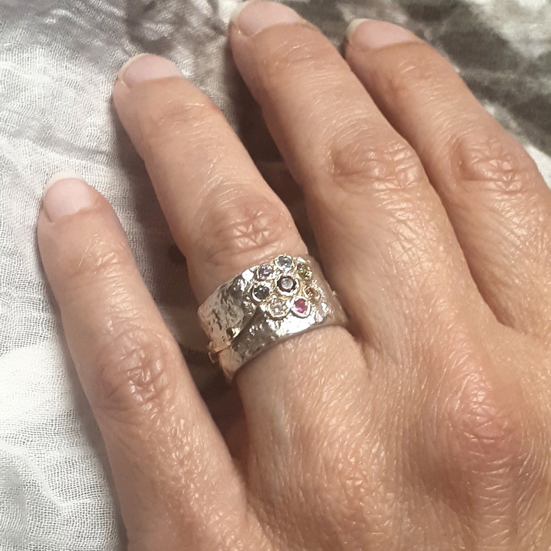 Handcrafted flower design ring silver gold flower ring set | Etsy