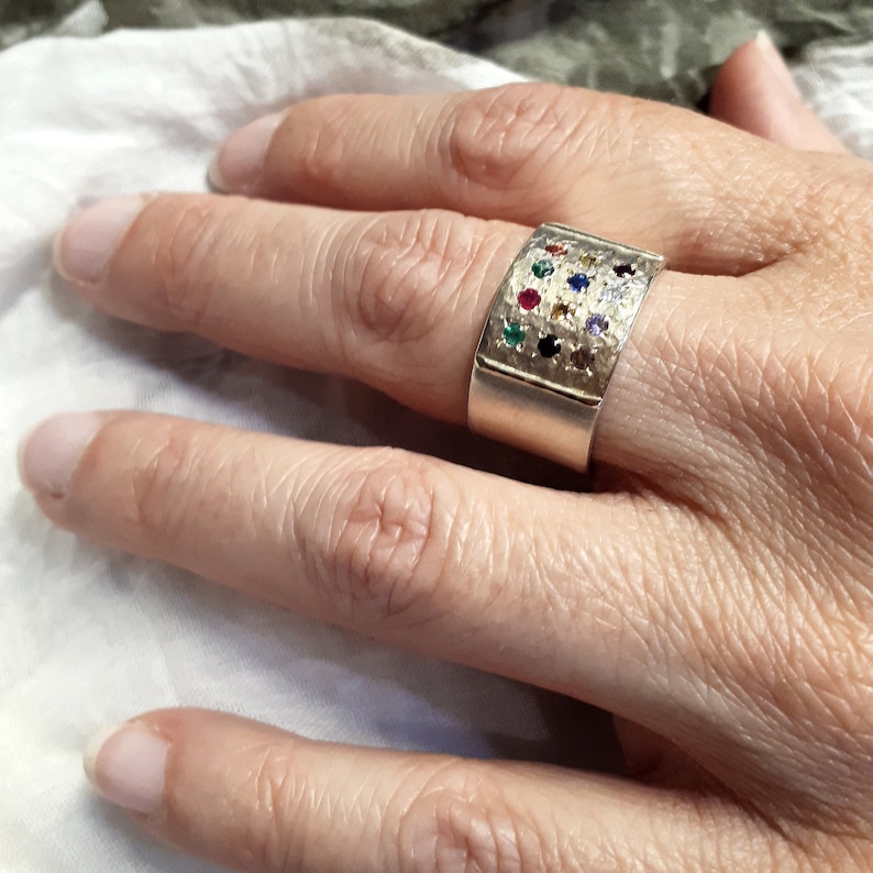 Hoshen- Priestly Breastplate- Design Ring, Wide Silver Ring With Twelve ...