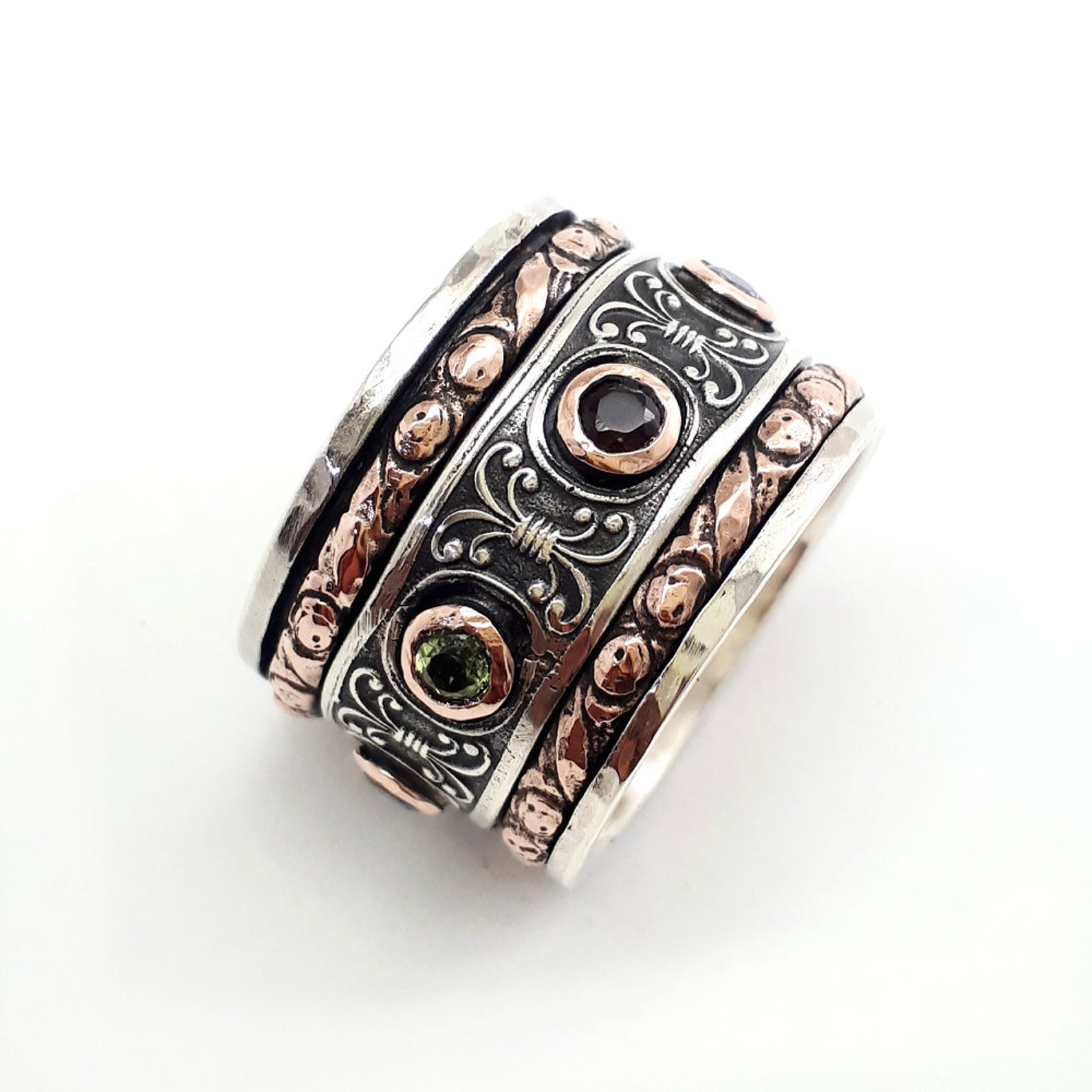 Black Wide Spinner Ring Set With Birthstones - Etsy