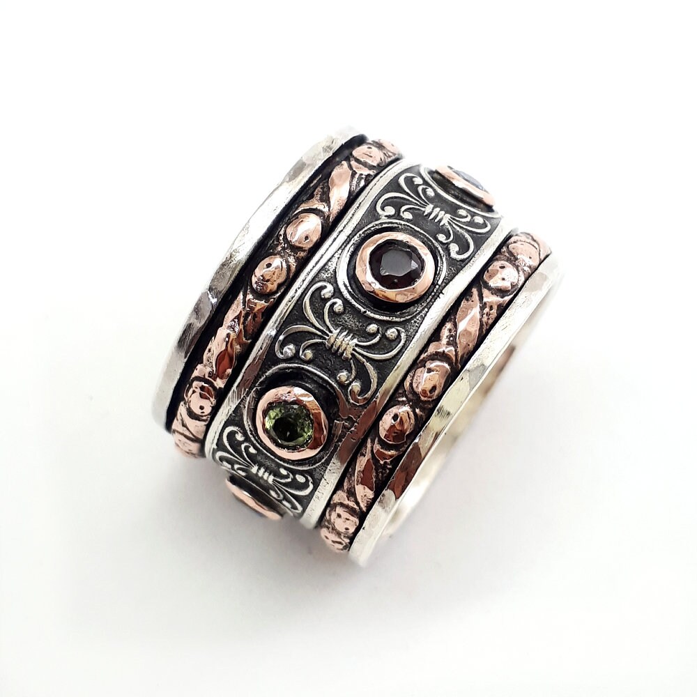 Black Wide Spinner Ring Set With Birthstones - Etsy