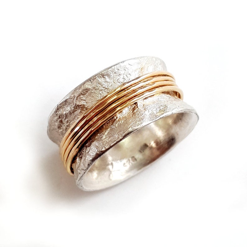Textured Spinning Wedding Ring Semi Wide Rotating Ring With - Etsy