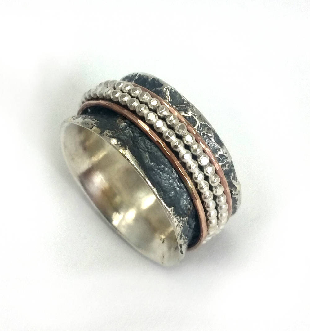 Oxidized textured spinning wedding ring wide rotating ring | Etsy