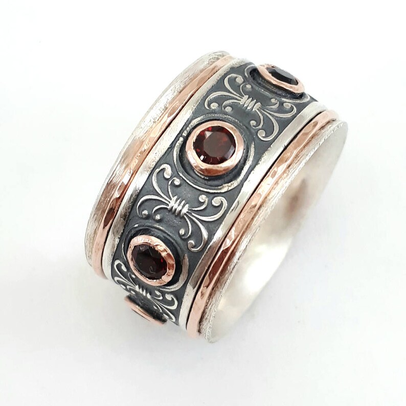Semi Wide Women's Spinner Ring, Set With Garnet or Any Choice of ...
