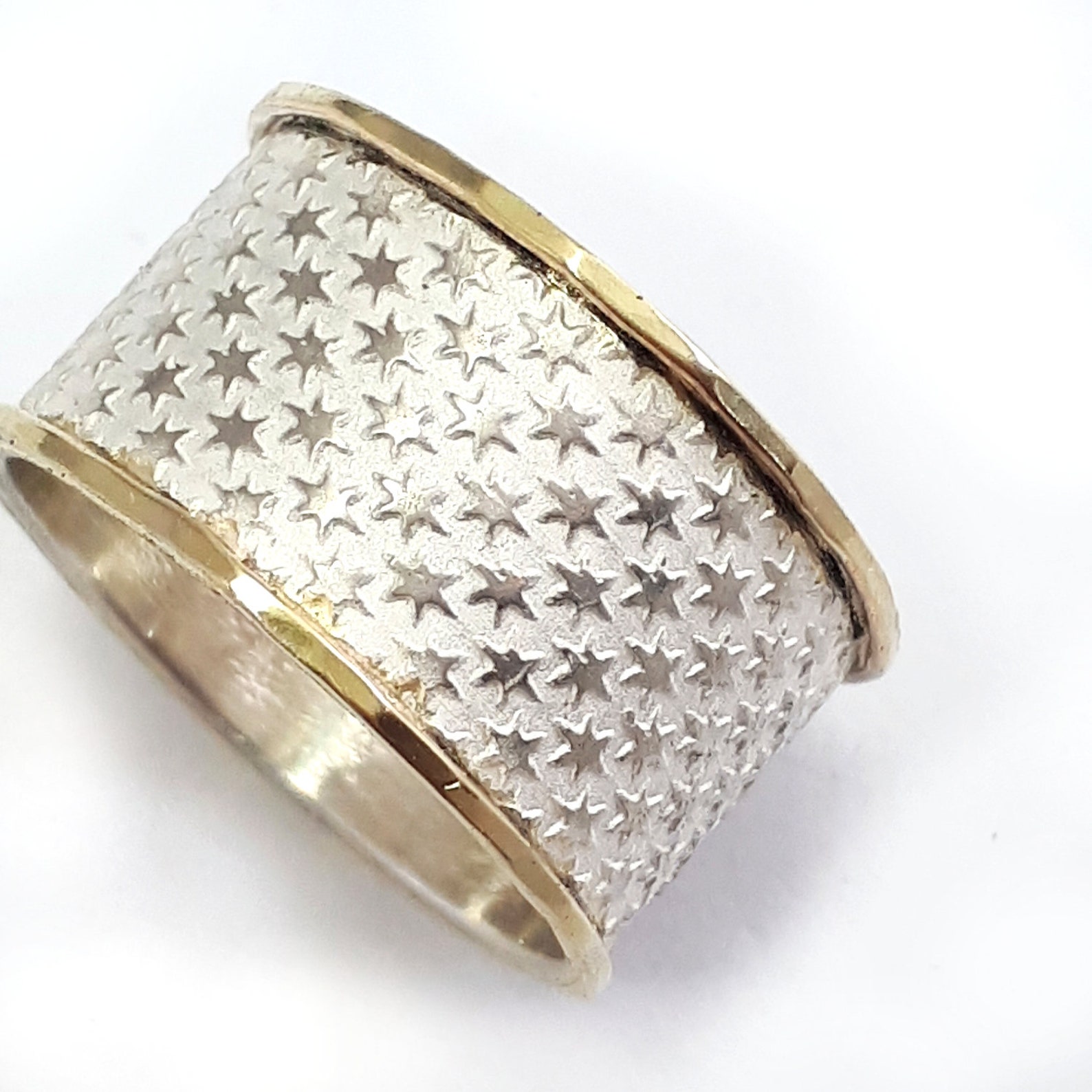 Celestial Ring Silver and Gold Star Pattern Ring Fourth of - Etsy
