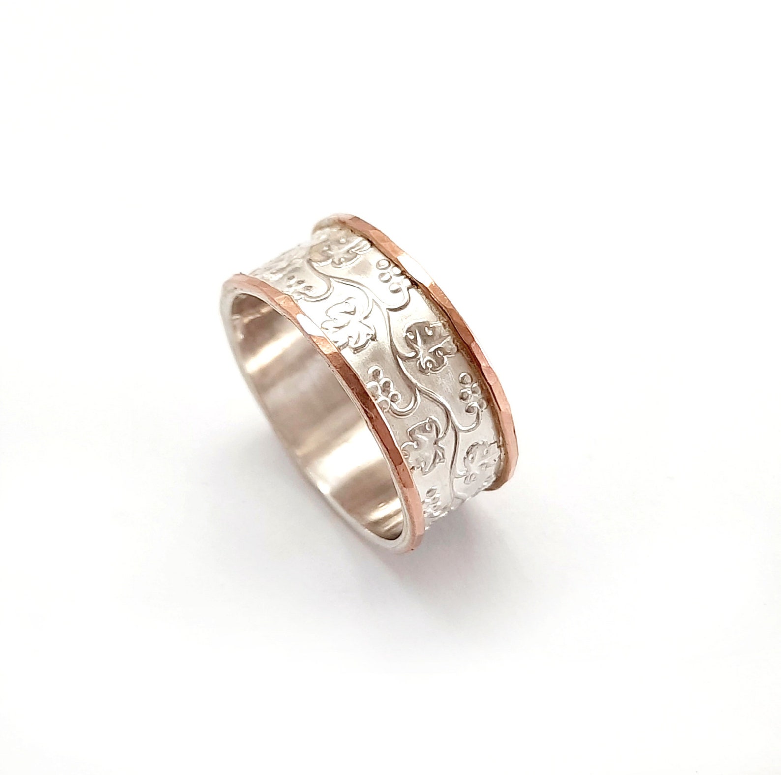 Delicate Grapevine Wedding Ring, Vine Leaves and Grapes Pattern, Silver ...