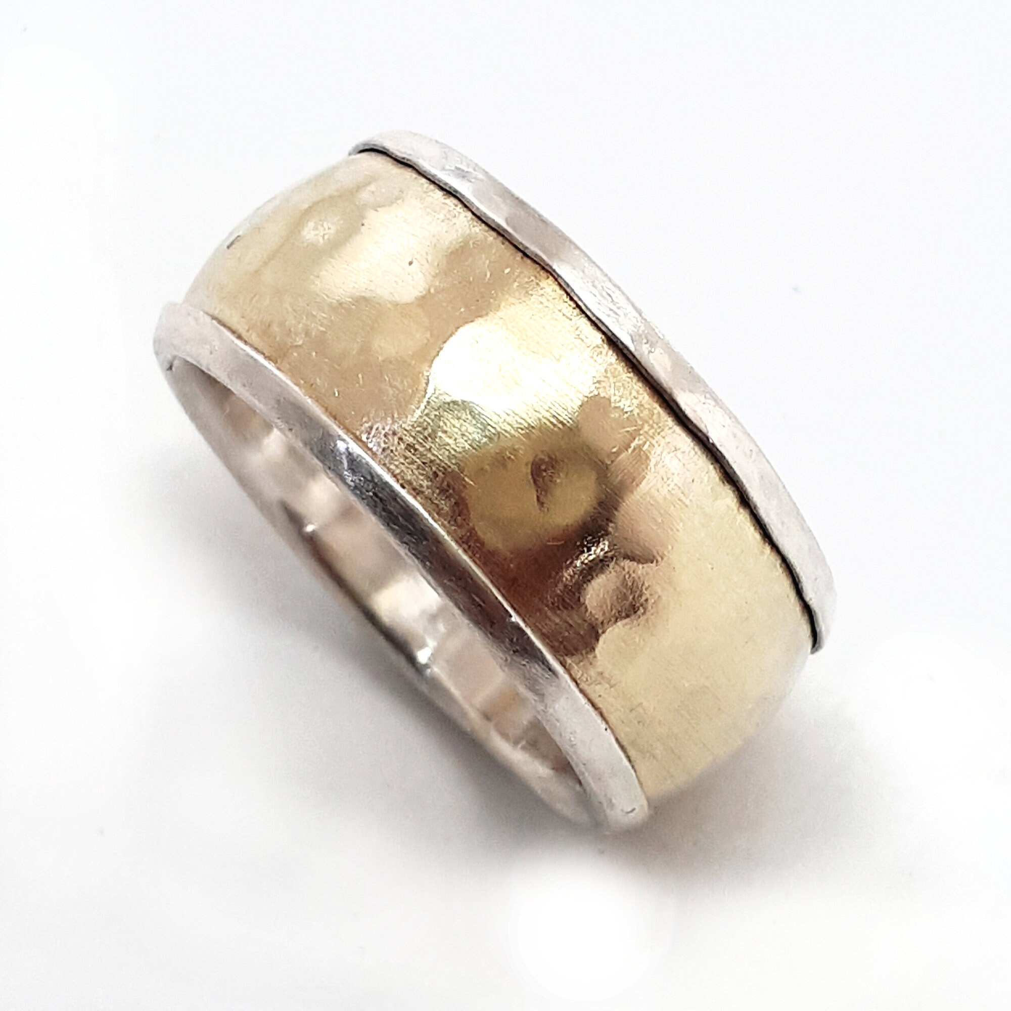 Silver and gold wedding ring organic wedding ring wide gold | Etsy