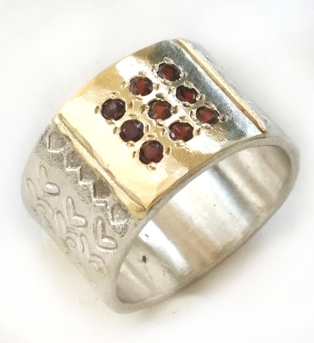 Unusual Silver and Gold Ring With Inlaid Garnets, Hoshen (priestly ...