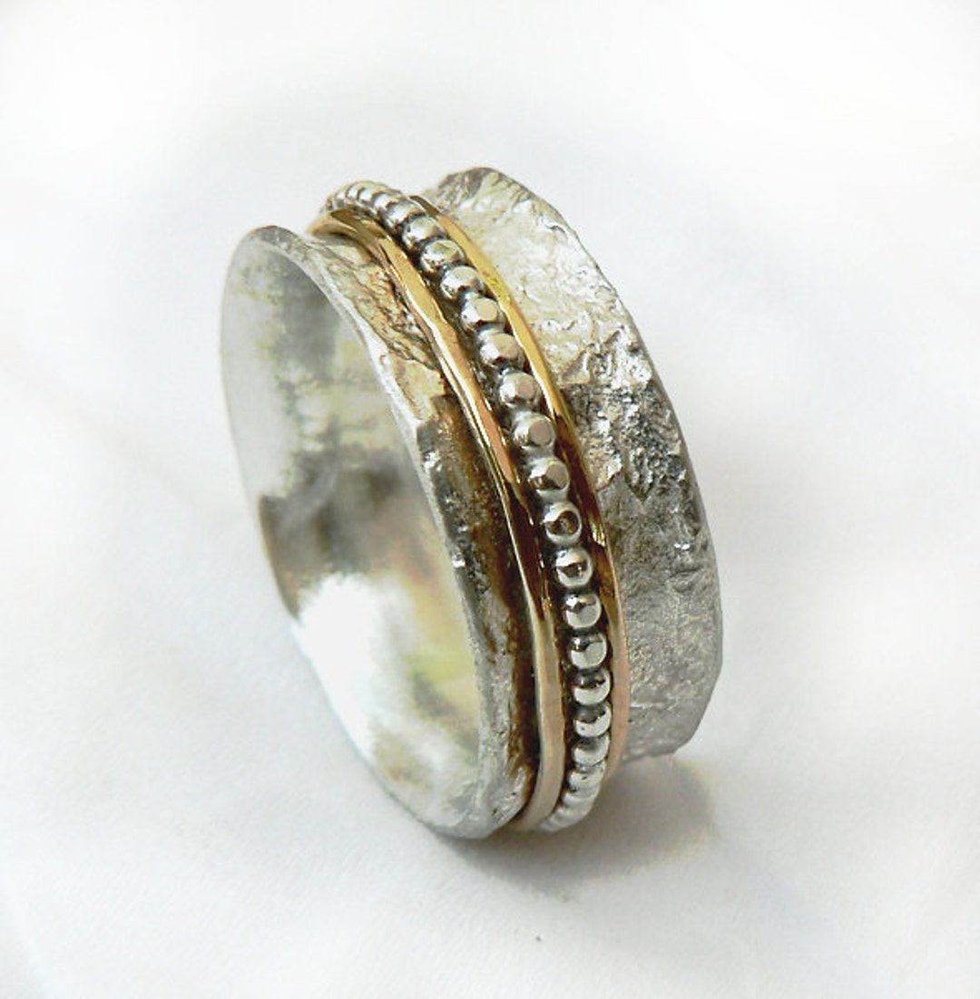 Rotating Wedding Ring, Spinner Ring, Crumpled Tinfoil Texture, Sterling ...