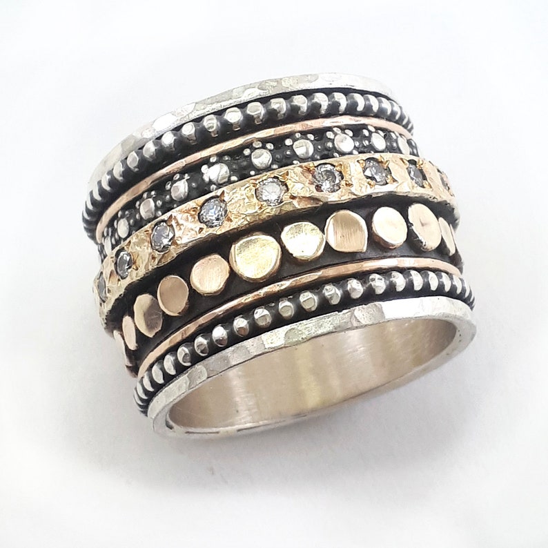 Wide gold and silver spinner ring with eternity ring One Of a | Etsy