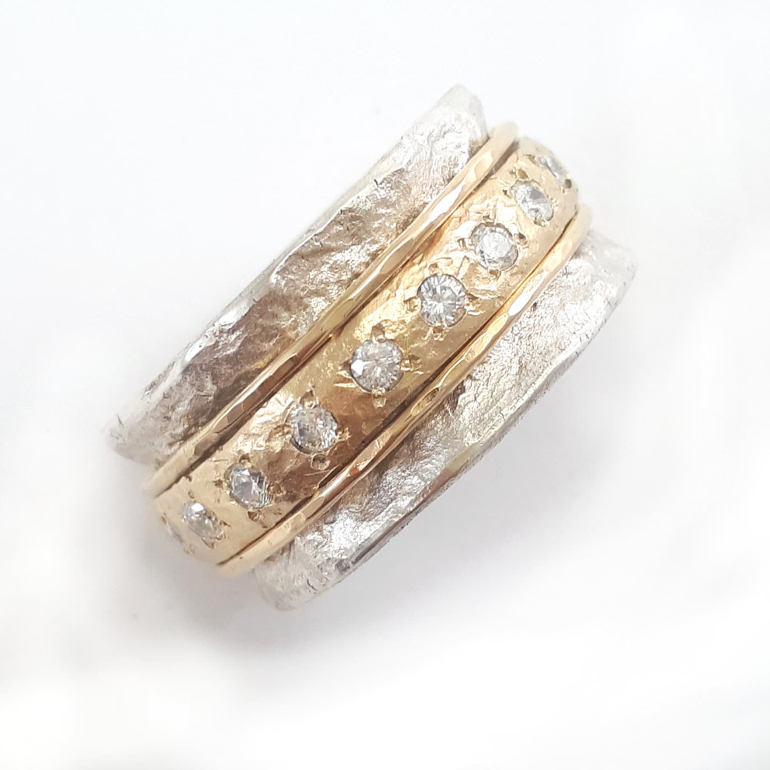 Spinning Engagement Ring Semi Wide CZ Silver and Gold Spinner | Etsy