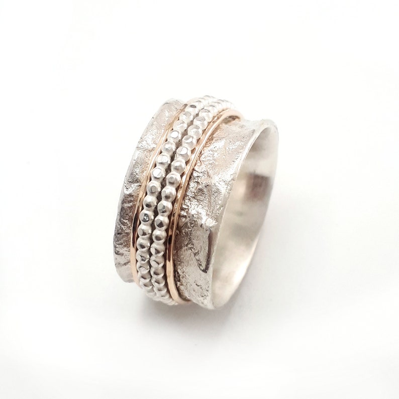 Textured Spinning Wedding Ring Wide Rotating Ring With Two - Etsy