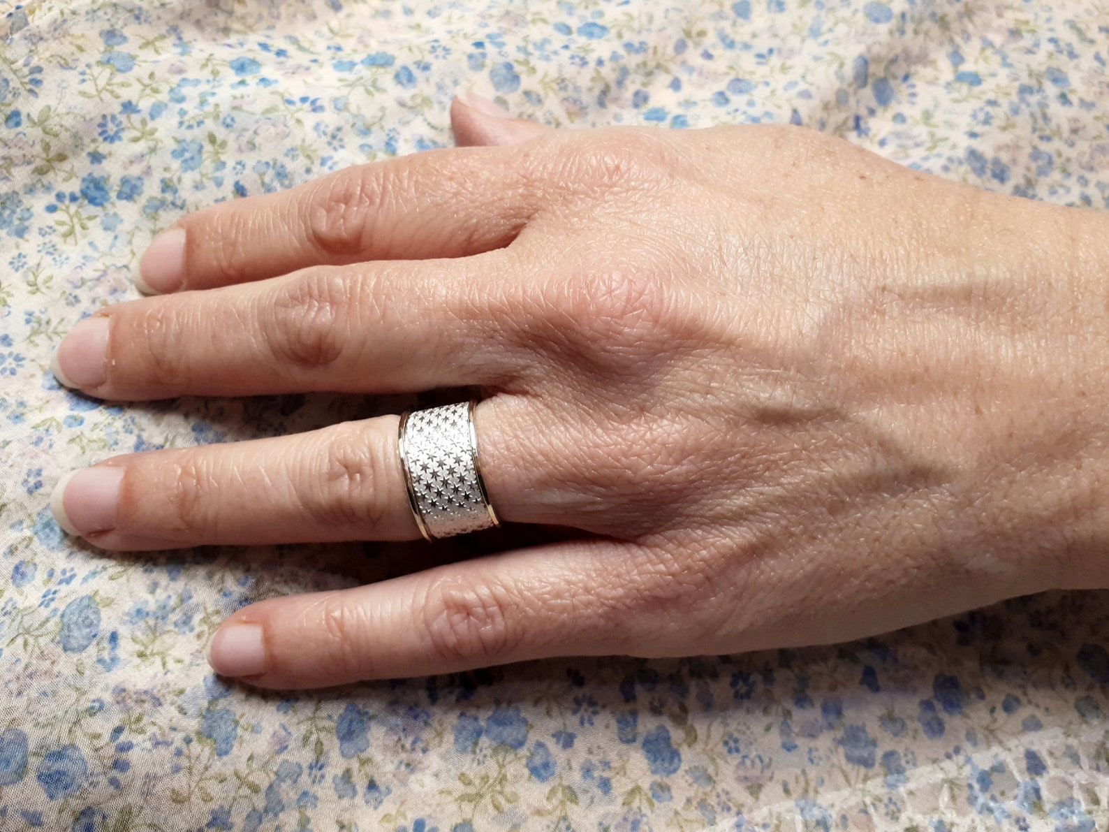 Celestial Ring Silver and Gold Star Pattern Ring Fourth of - Etsy
