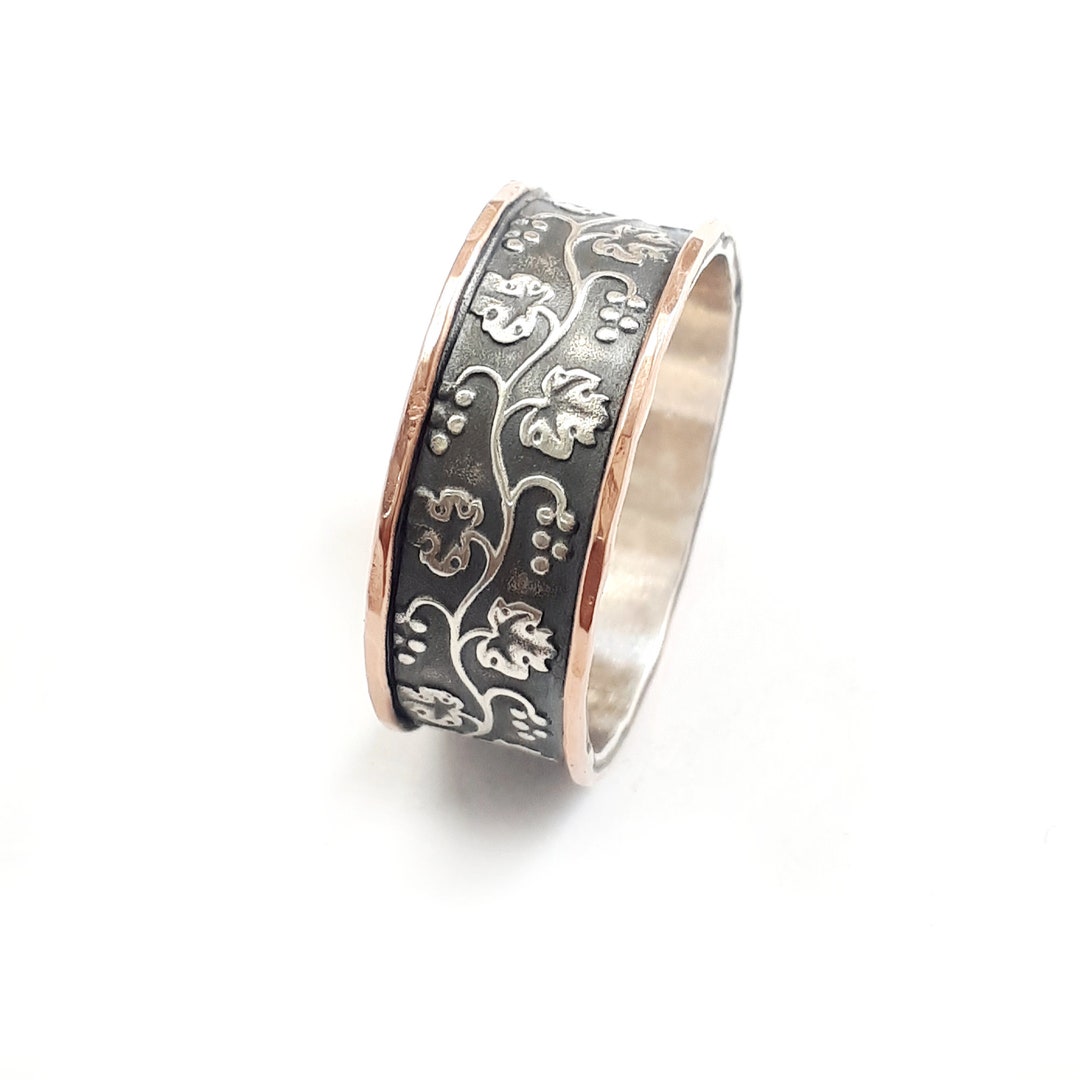 Delicate Grapevine Wedding Ring, Vine Leaves and Grapes Pattern ...