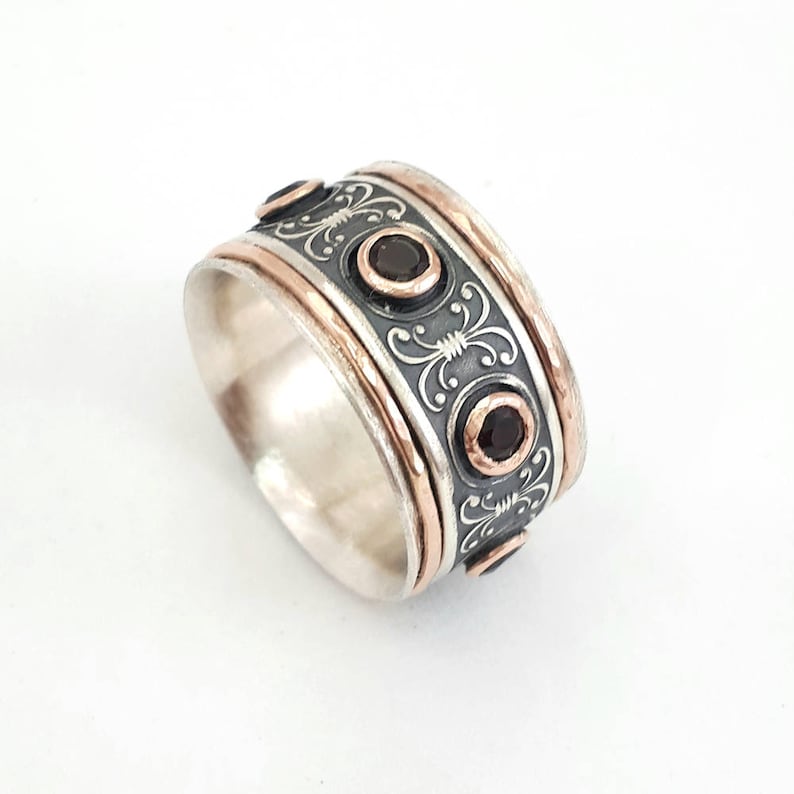 Semi Wide Women's Spinner Ring, Set With Garnet or Any Choice of ...
